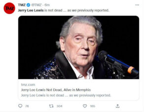 Jerry Lee Lewis NOT Dead, Despite ‘TMZ,’ ‘New York Post’ Reports ...